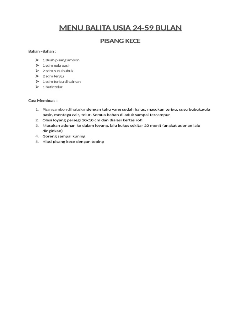 Menu Lokal Pisang Kece Anita | PDF