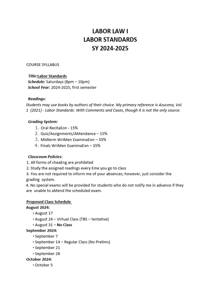 LABOR LAW I - Syllabus | PDF