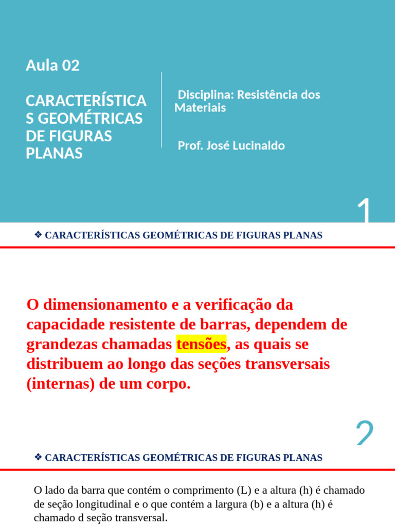 Aula 2 - Res. Mat. CARACTERÍSTICAS GEOMÉTRICAS DE FIGURAS PLANAS | PDF