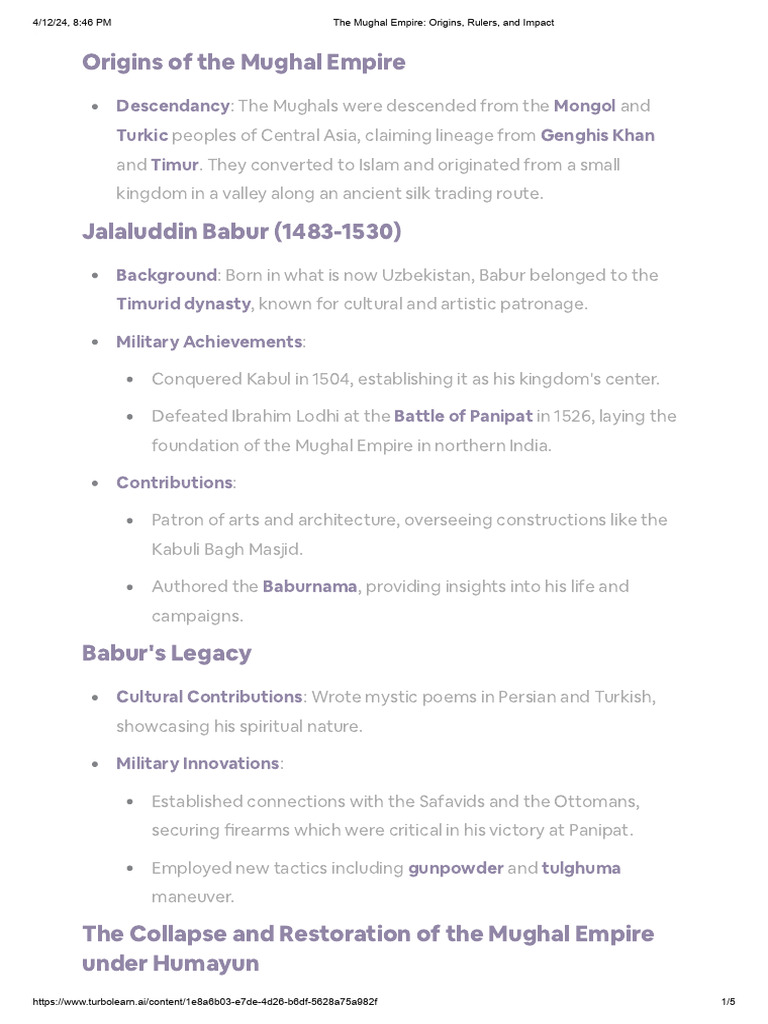 The Mughal Empire_ Origins, Rulers, and Impact | PDF