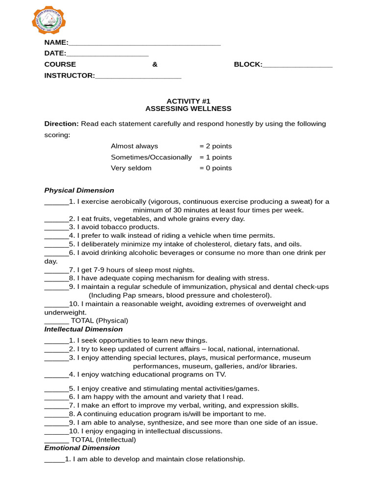 Activity Assignment Pe 111 | PDF