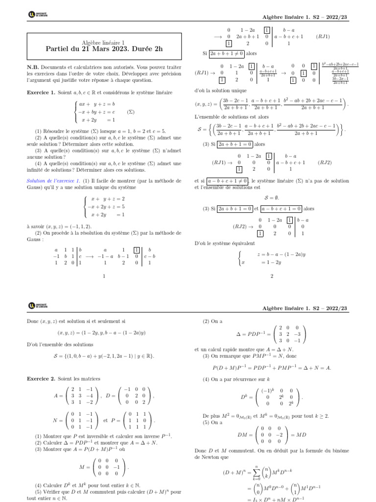 Partiel 2022 23 Corrige | PDF
