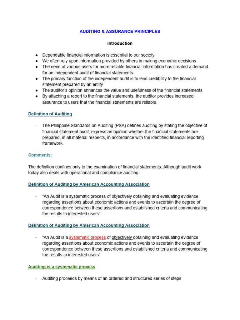 Auditing & Assurance Principles | PDF