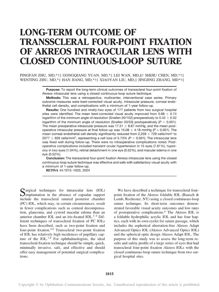 Long-Term Outcome of Transscleral Four-Point Fixation of Akreos ...
