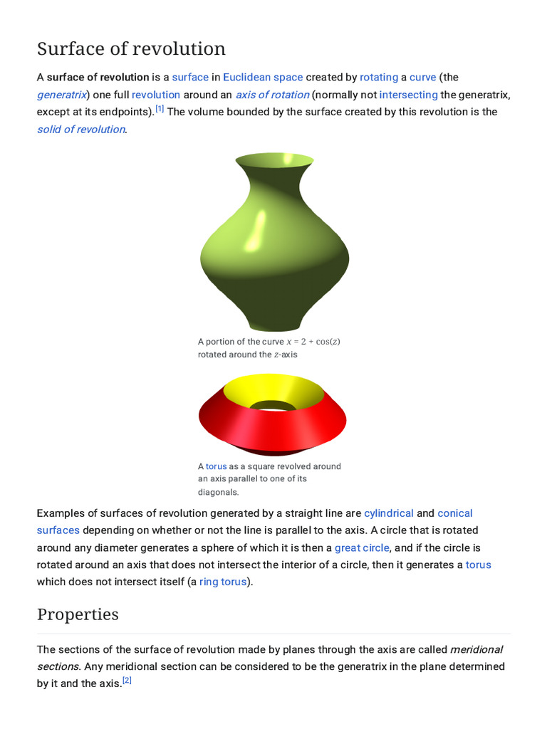 Surface of Revolution - Wikipedia | PDF