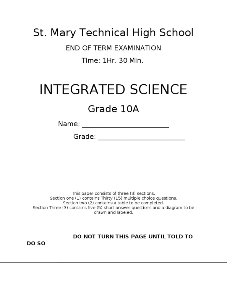 Grade 10 Test. Paper One | PDF | Nervous System | Luteinizing Hormone