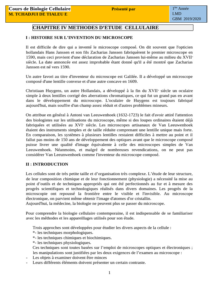 Chapitre IV Methodes D Etude de La Cellule | PDF