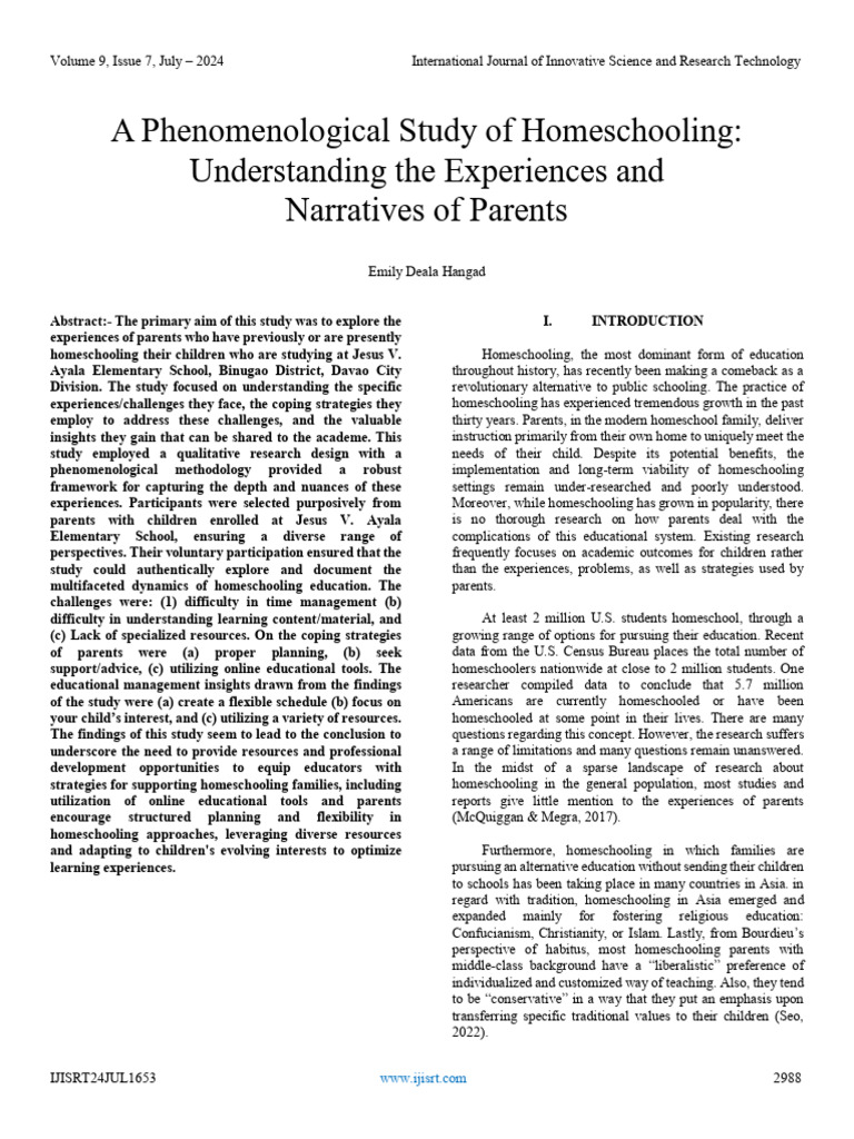 A Phenomenological Study of Homeschooling: Understanding The ...