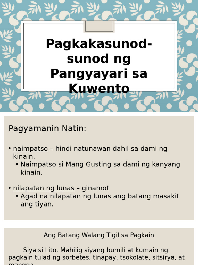 Aralin8. Pagkakasunod-Sunod NG Pangyayari Sa Kuwento | PDF