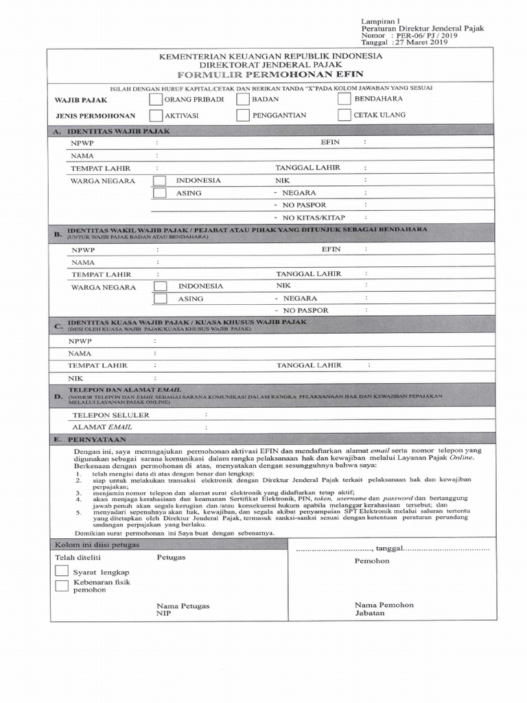 Formulir Permohonan Efin | PDF