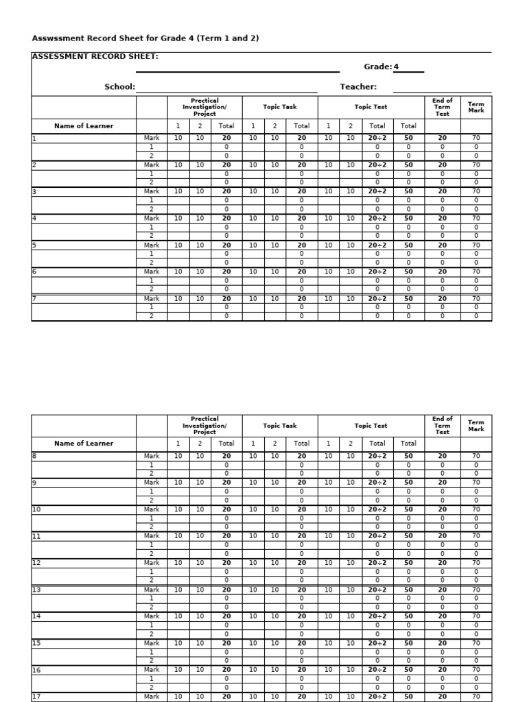 Assessment_Record_Sheet_Grade4 | PDF