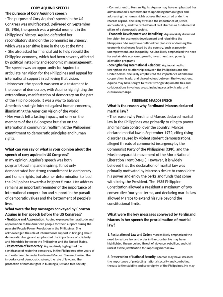 Cory Aquino Speech | PDF