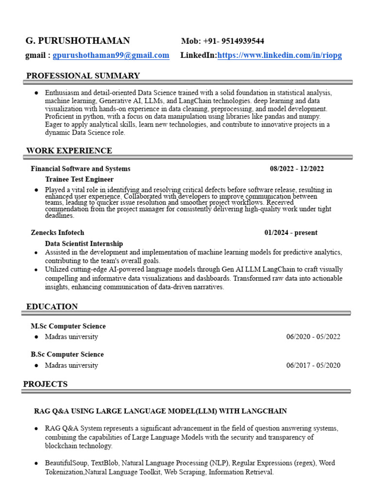 Purushoth DataScience Fresh | PDF