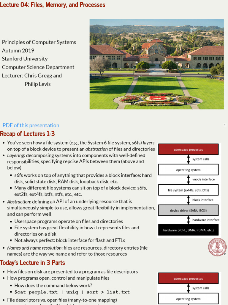 Lecture 04 Files Memory Processes | PDF