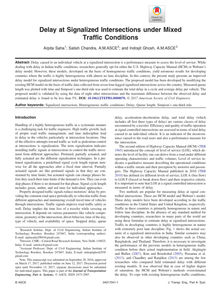 Saha Et Al 2017 Delay at Signalized Intersections Under Mixed Traffic Conditions | PDF