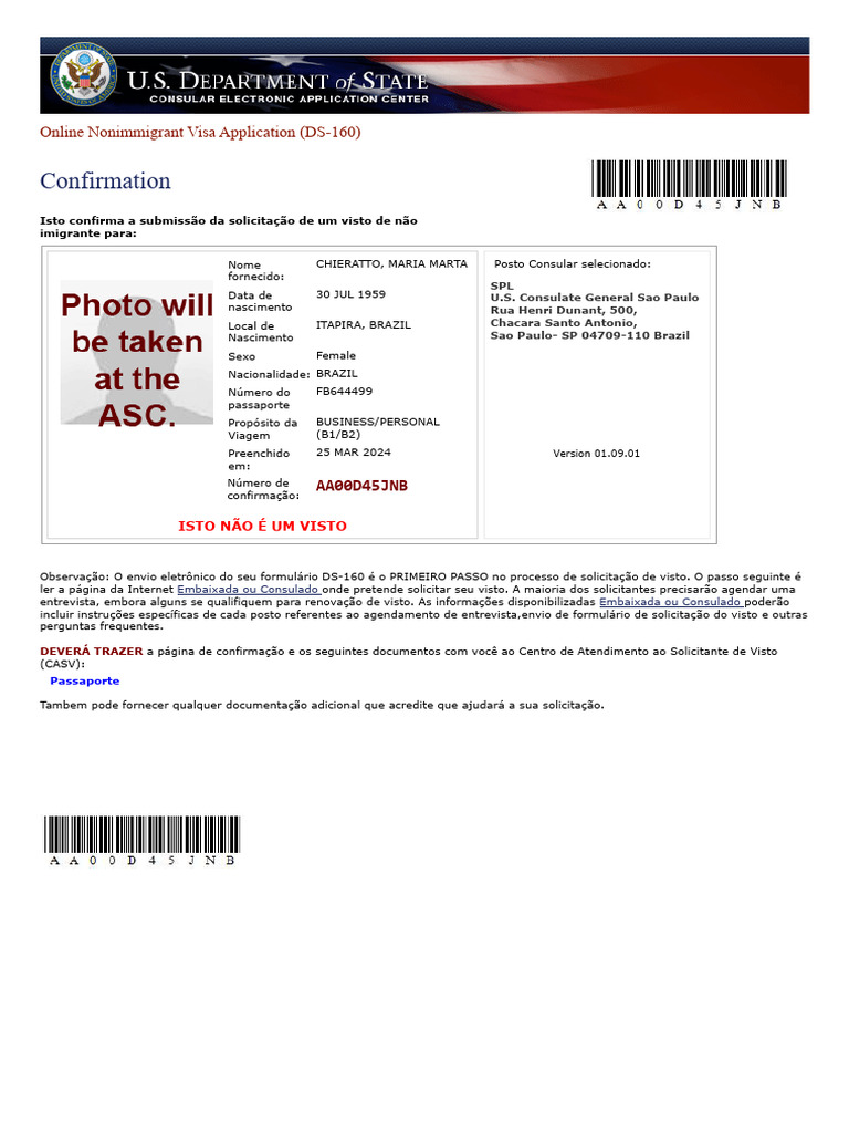 DS160 - Maria - Us SP | PDF