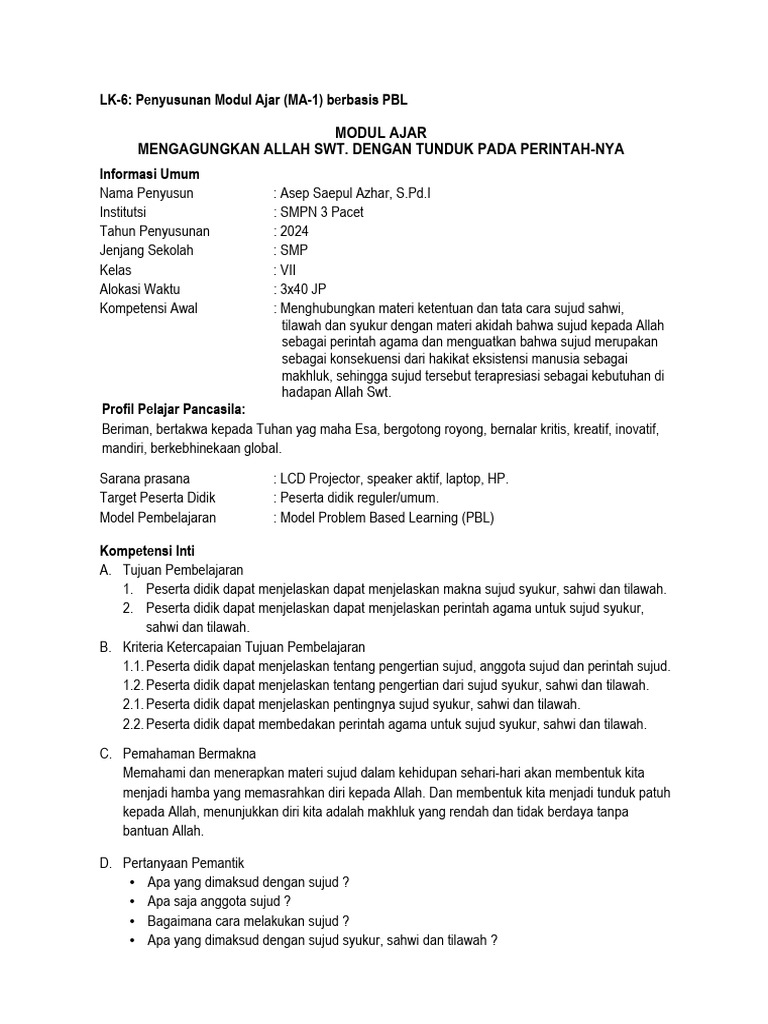 Tugas 6 - Penyusunan Modul Ajar PBL | PDF