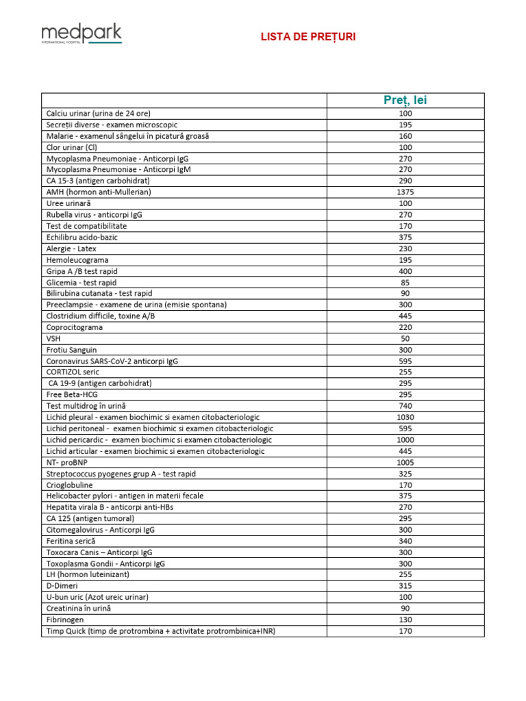 Lista de Preturi Laborator - 2023 1 | PDF