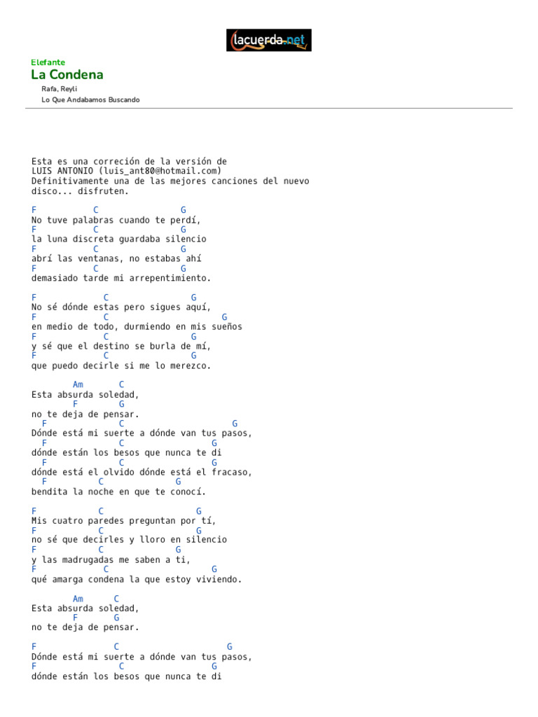 LA CONDENA, Elefante - Acordes | PDF