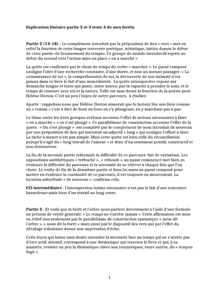 Explication Linéaire Partie 2 Et 3 Texte 3 de Mes Forêts | PDF