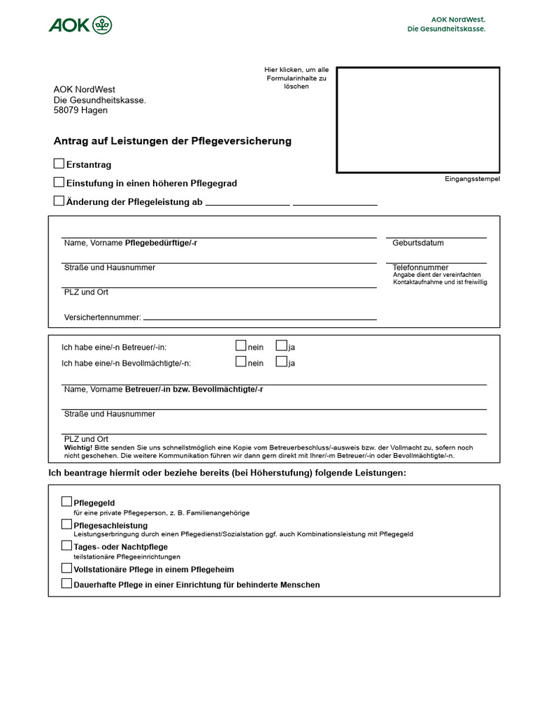 Antrag Leistungen Pflegeversicherung | PDF