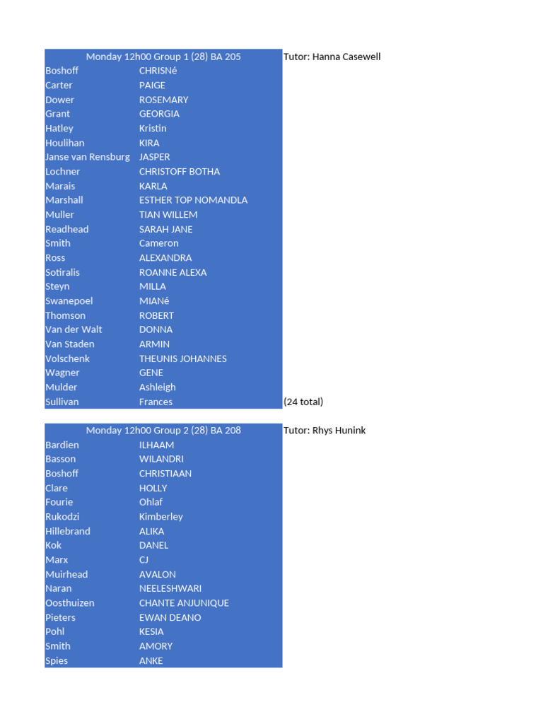 Tutorial Group Allocations Conlaw 244 | PDF