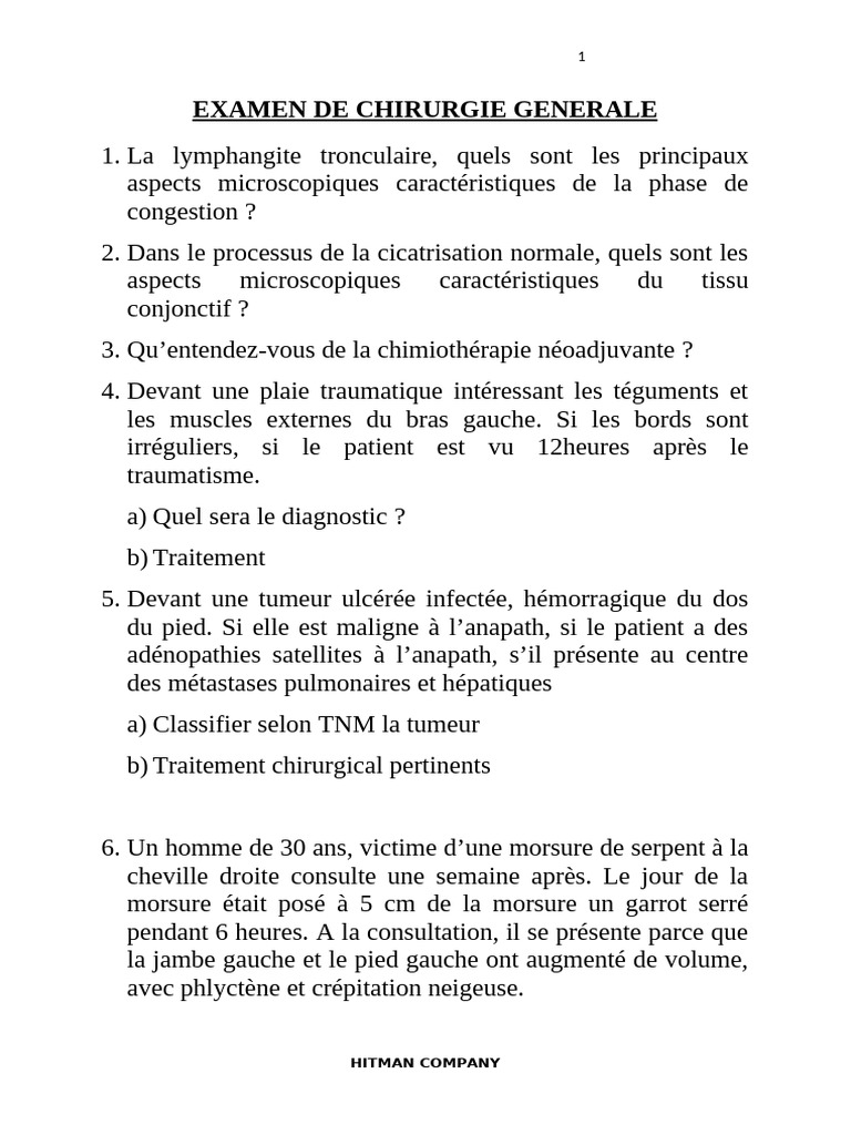 Examen de Chirurgie Generale | PDF