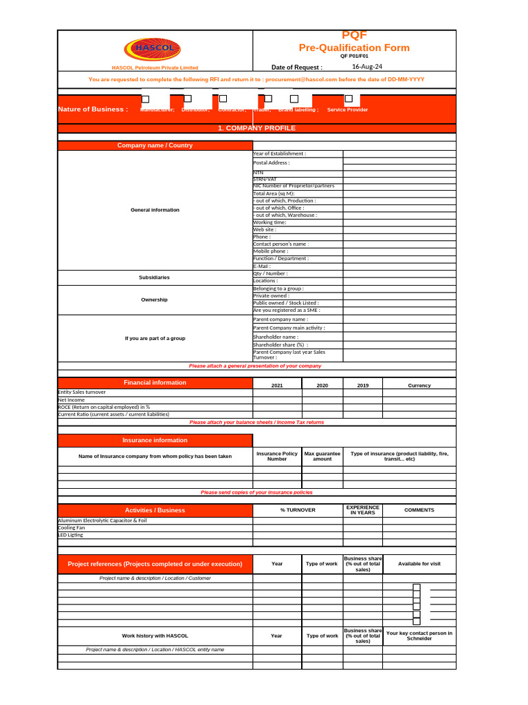 HPL Pre-Qualification Form (PQF) | PDF | Business | Revenue