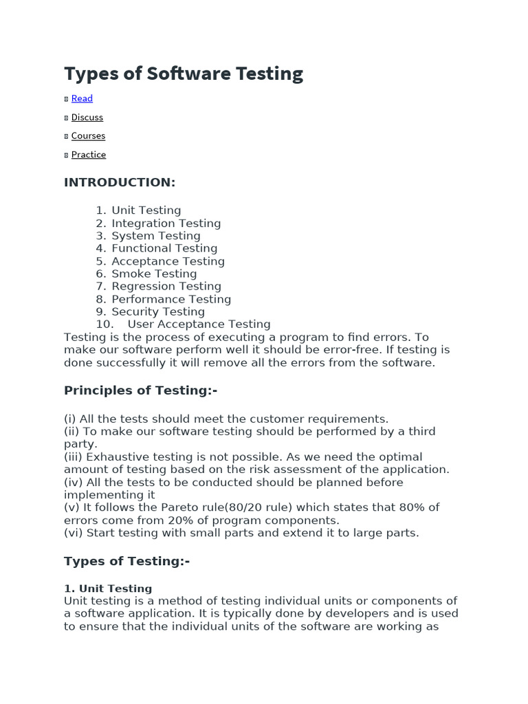 Types of Software Testing | PDF