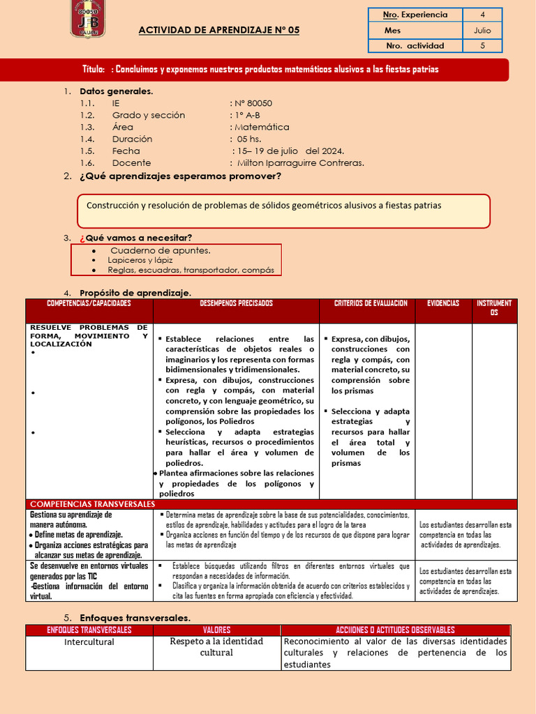 ACTIV 5-EXP 4 - Matemática 1° | PDF