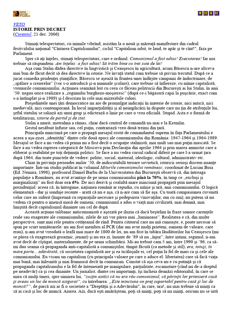 George Pruteanu - ISTORIE PRIN DECRET | PDF