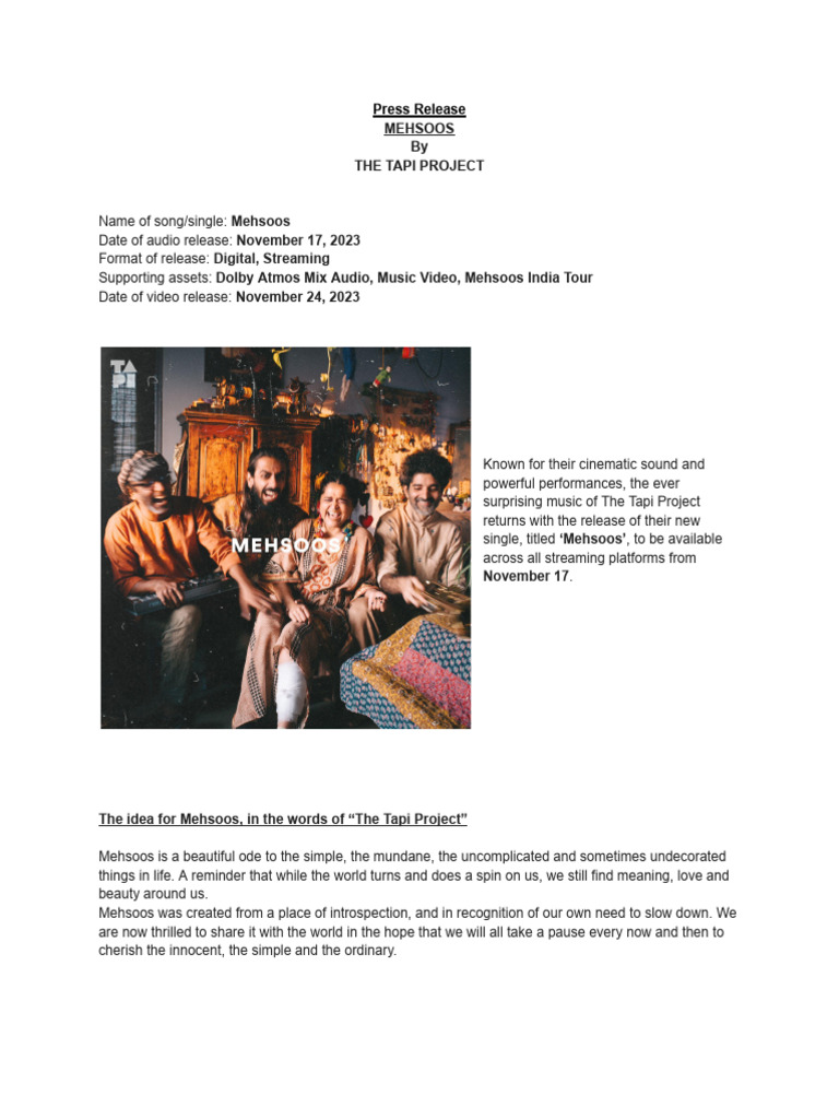 Mehsoos, Press Release | PDF
