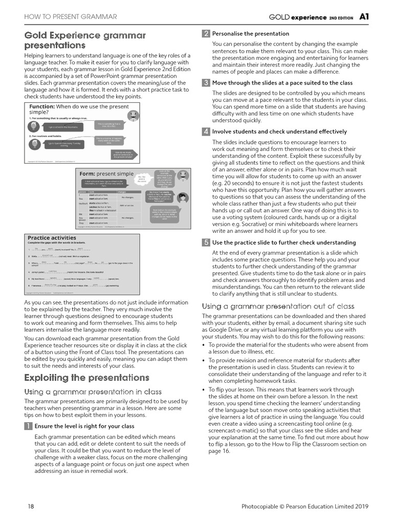 Gold Exp A1 TB Grammar | PDF