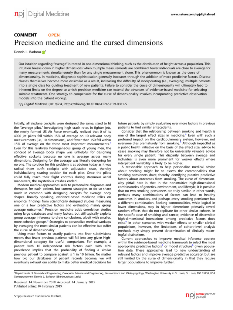 Precision Medicine and The Cursed Dimensions | PDF | Personalized ...