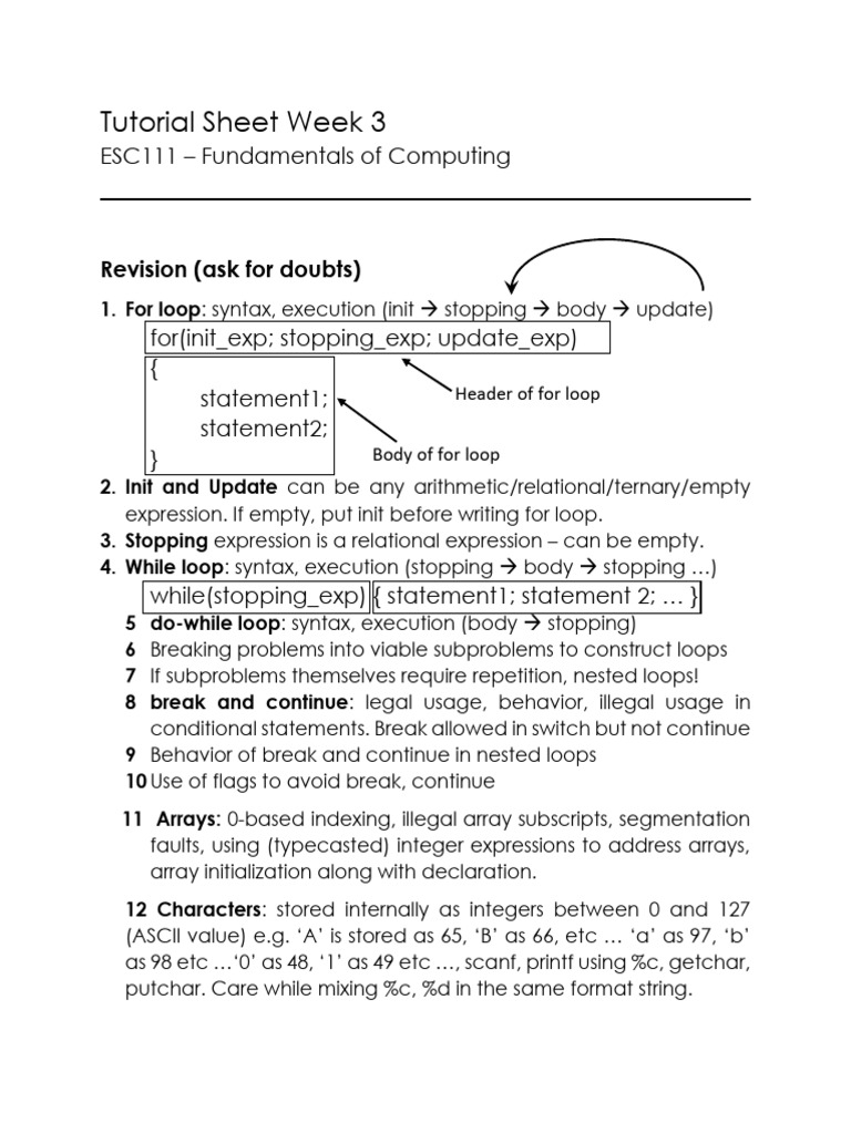 ESC111 Week 3 Tutorial | PDF