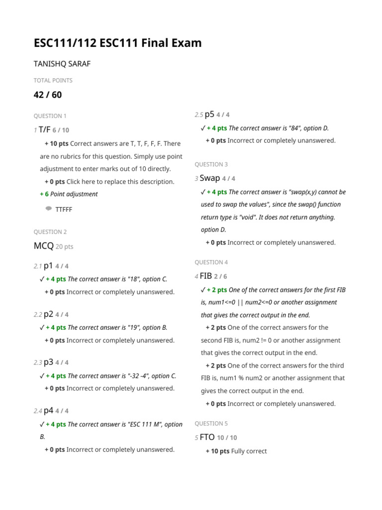 Esc111 Final Exam | PDF