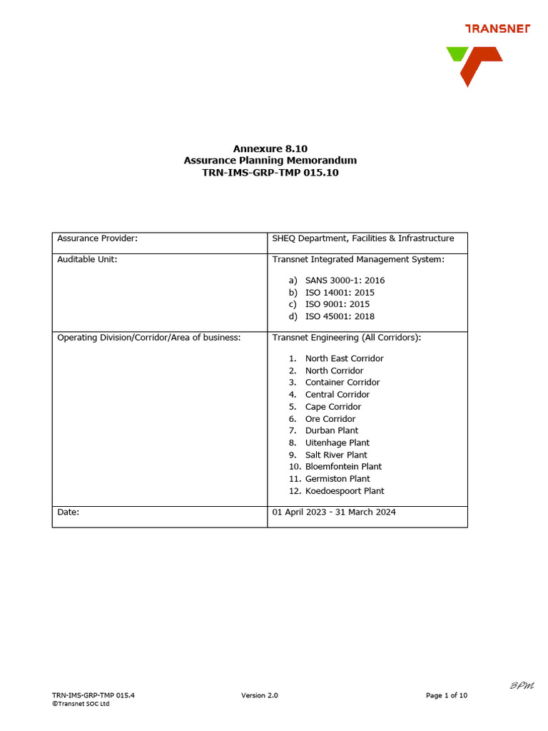Assurance Planning Memorandum - TIMS 2nd Line Assurance 2023-24 Final | PDF
