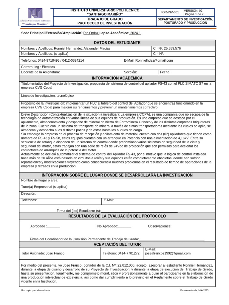 Protocolo de Investigación Corto Vacio | PDF