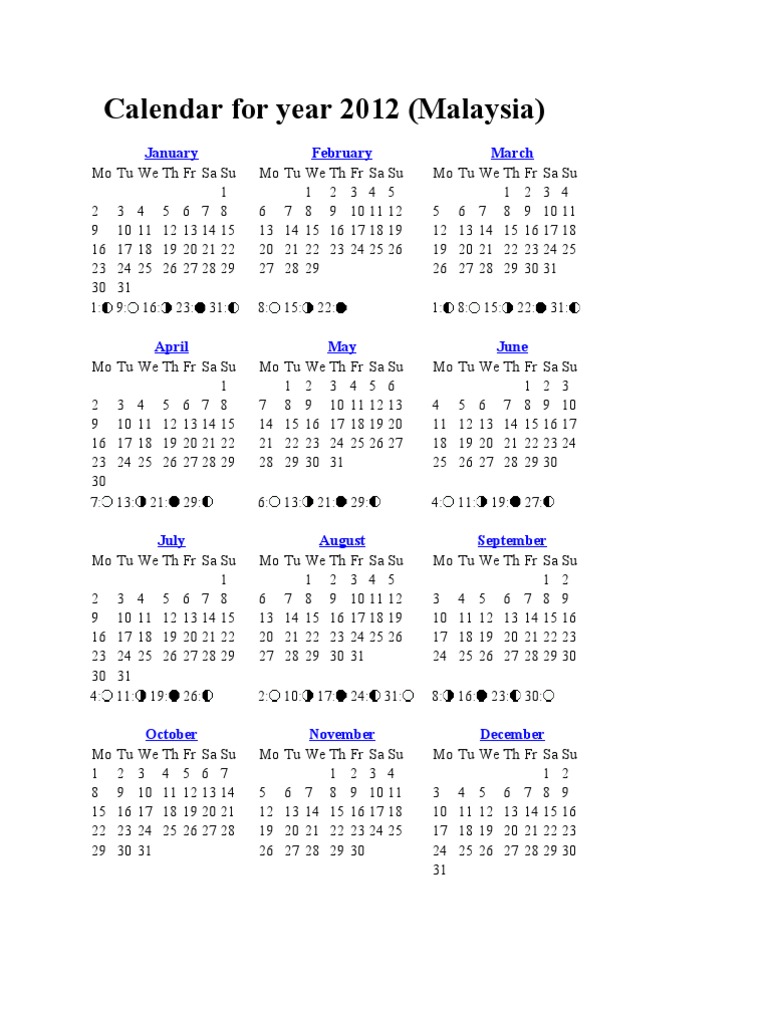 Malaysia 2012 Calendar & Holidays | PDF