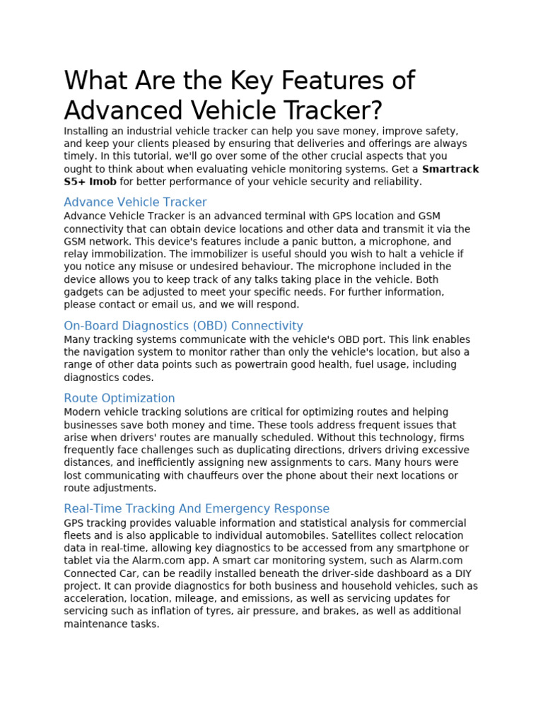 What Are The Key Features of Advanced Vehicle Tracker - Edited | PDF