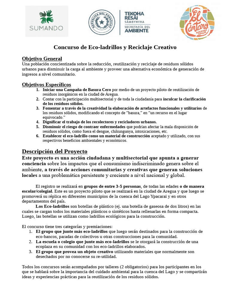Bases y Condiciones Concurso Ecoladrillos | PDF Bases y Condiciones Concurso Ecoladrillos | PDF