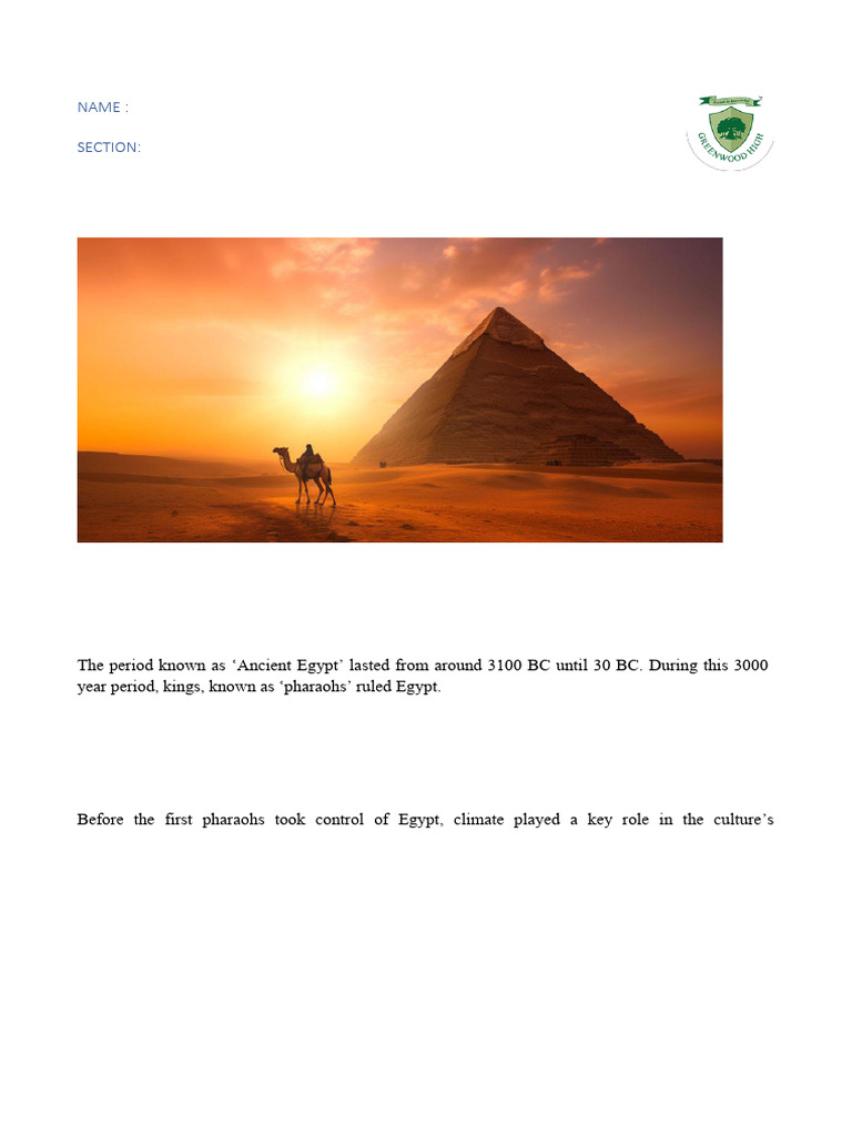 GR 6 Ancient Egypt Worksheet | PDF