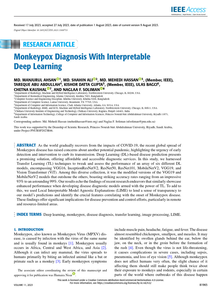 Monkeypox Diagnosis With Interpretable Deep Learning | PDF | Sensitivity And Specificity | Wellness