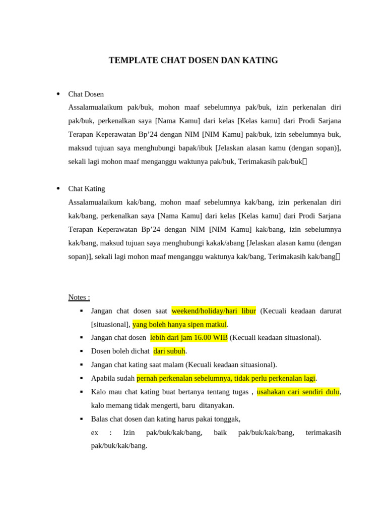 Template Chat Dosen Dan Kating | PDF