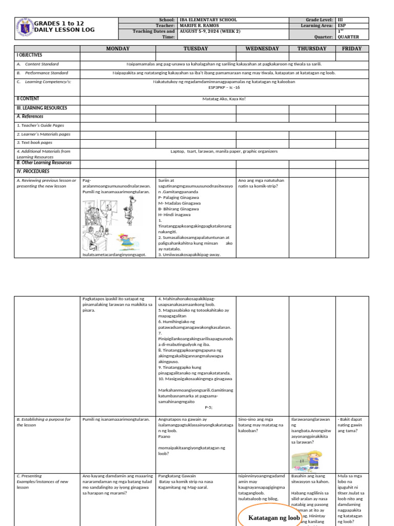 DLL - Esp 3 - Q1 - W2 | PDF