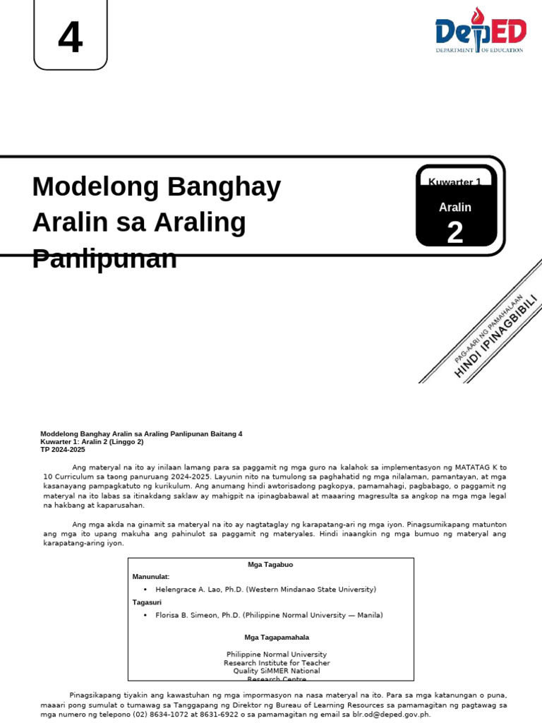 Q1 - LE - Araling Panlipunan 4 - Lesson 2 - Week 2 | PDF