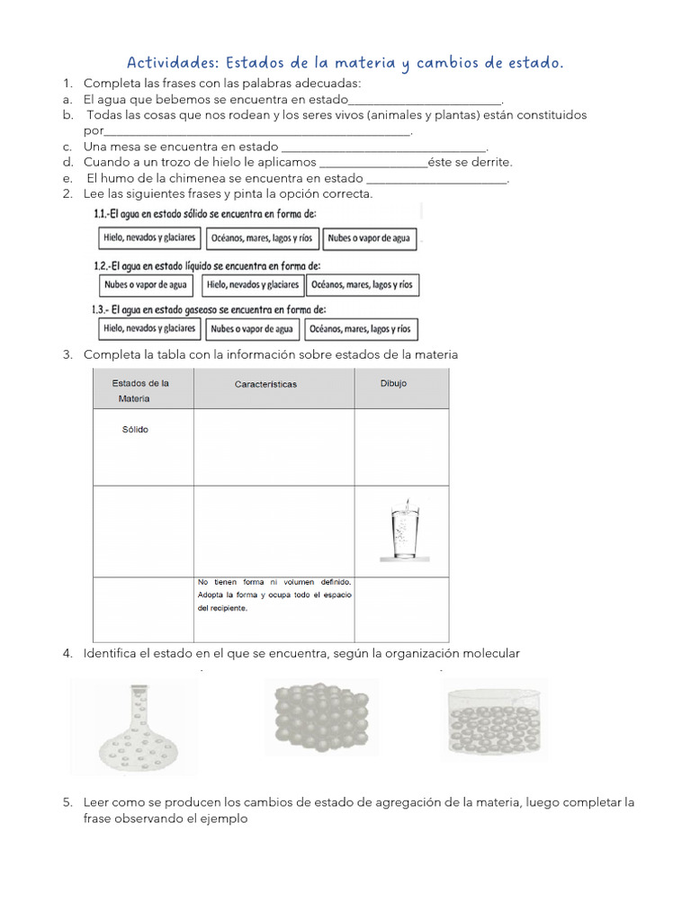 Actividades Estados de La Materia y Cambios de Estado | PDF