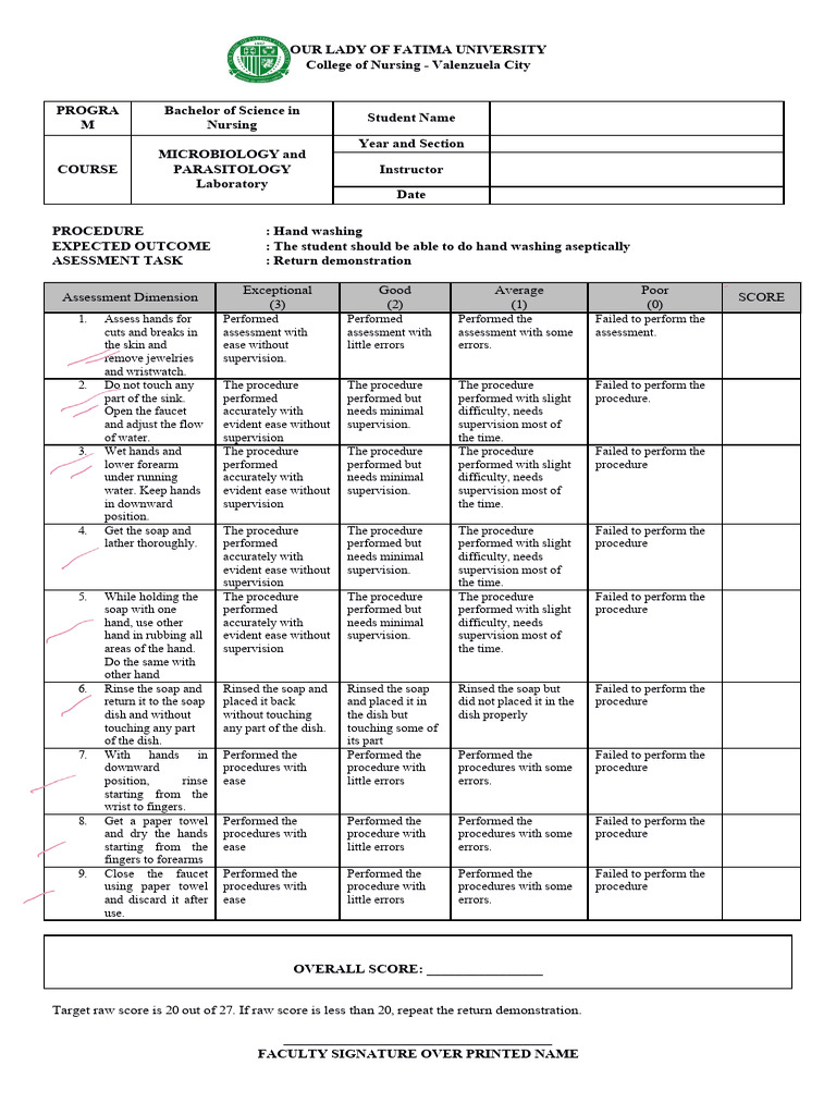 MICPAR Lab RUBRICS Handwashing | PDF