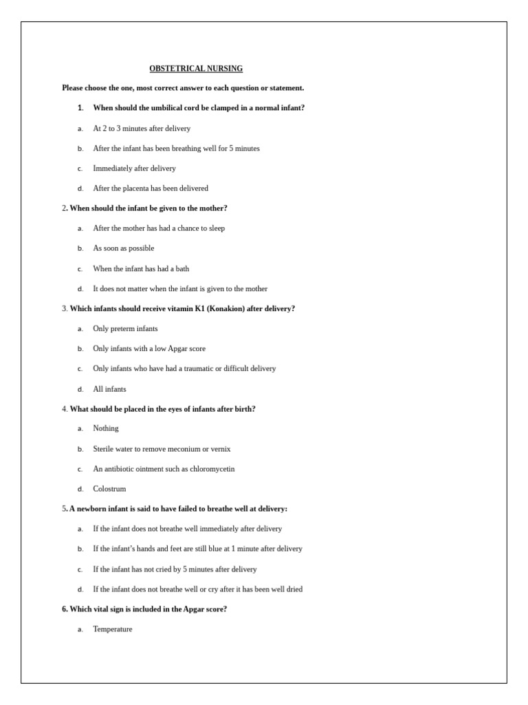 Care of Newborn Mcqs | PDF