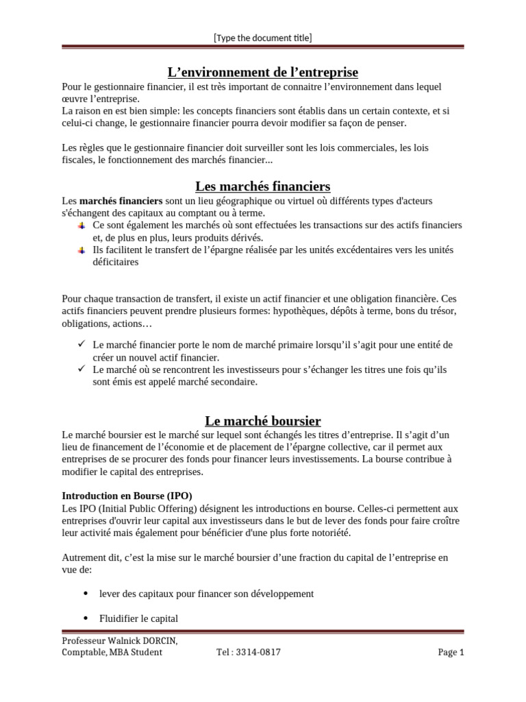Cours de Finance Des Affaires Suite | PDF